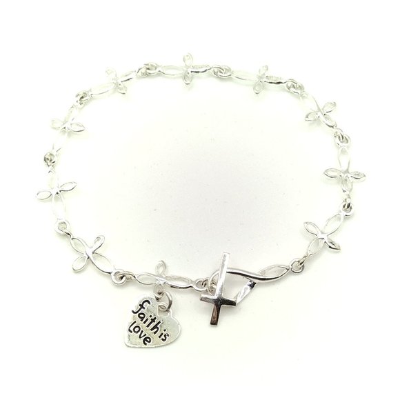 Jewelry | Sterling Silver Faith Is Love Cross Link Chain Bracelet Cross ...